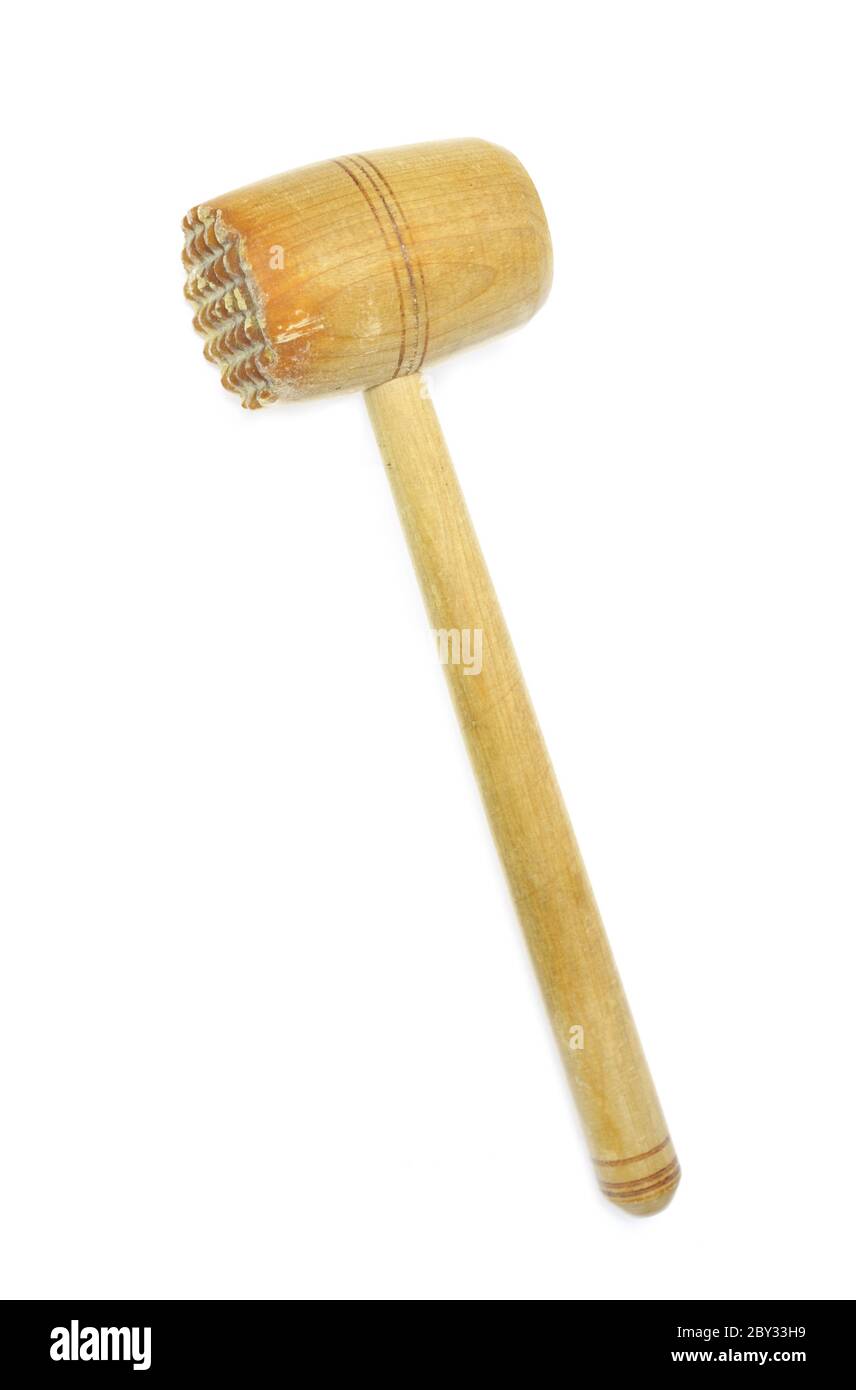 Used wooden meat hammer Stock Photo - Alamy