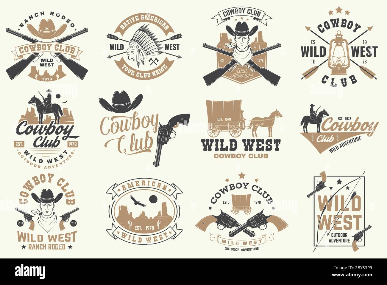 Set of cowboy club badge. Ranch rodeo. Vector illustration. Concept for ...