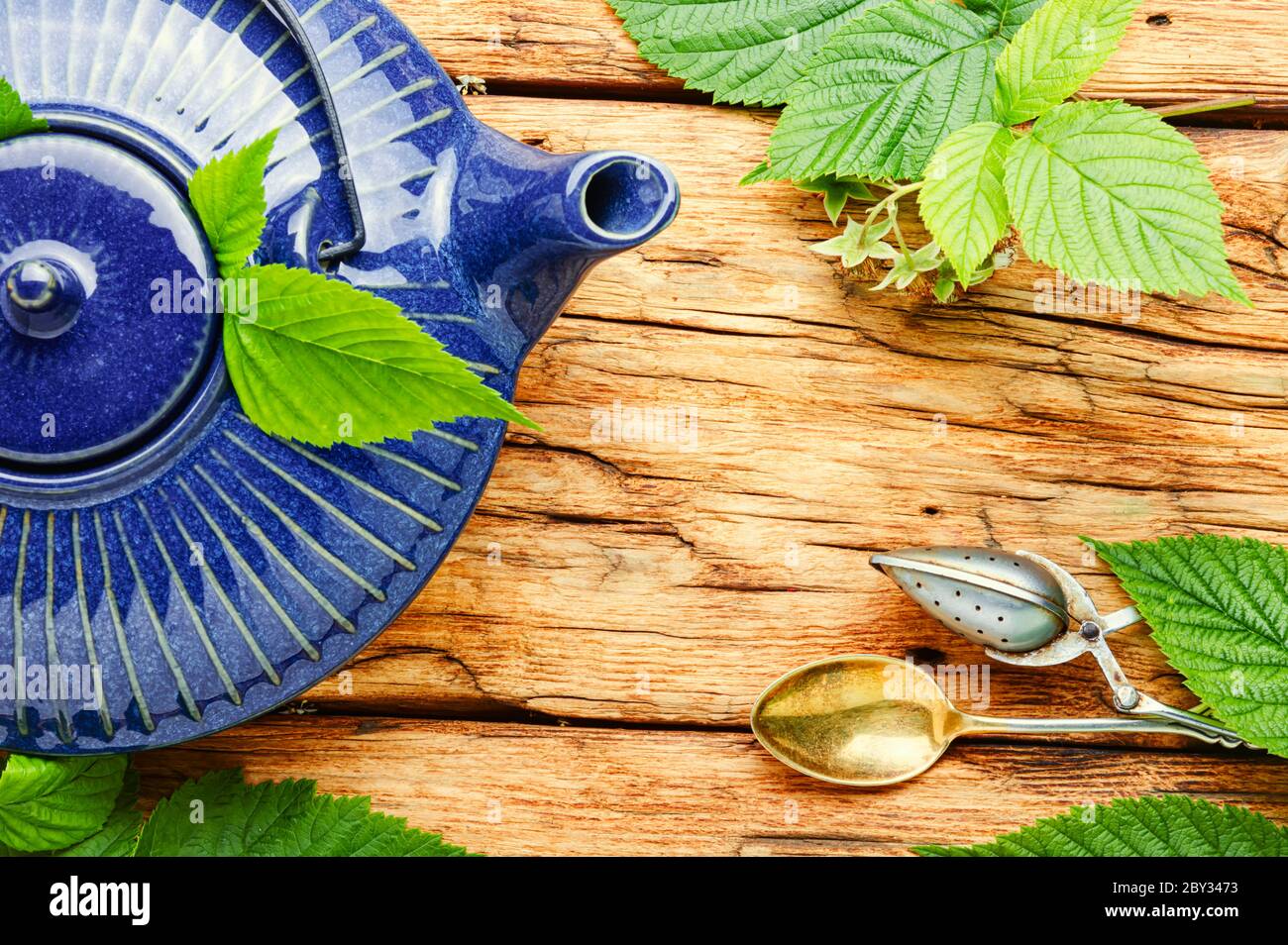 Healing herbal tea made from fresh raspberry foliage.Herbal medicine ...