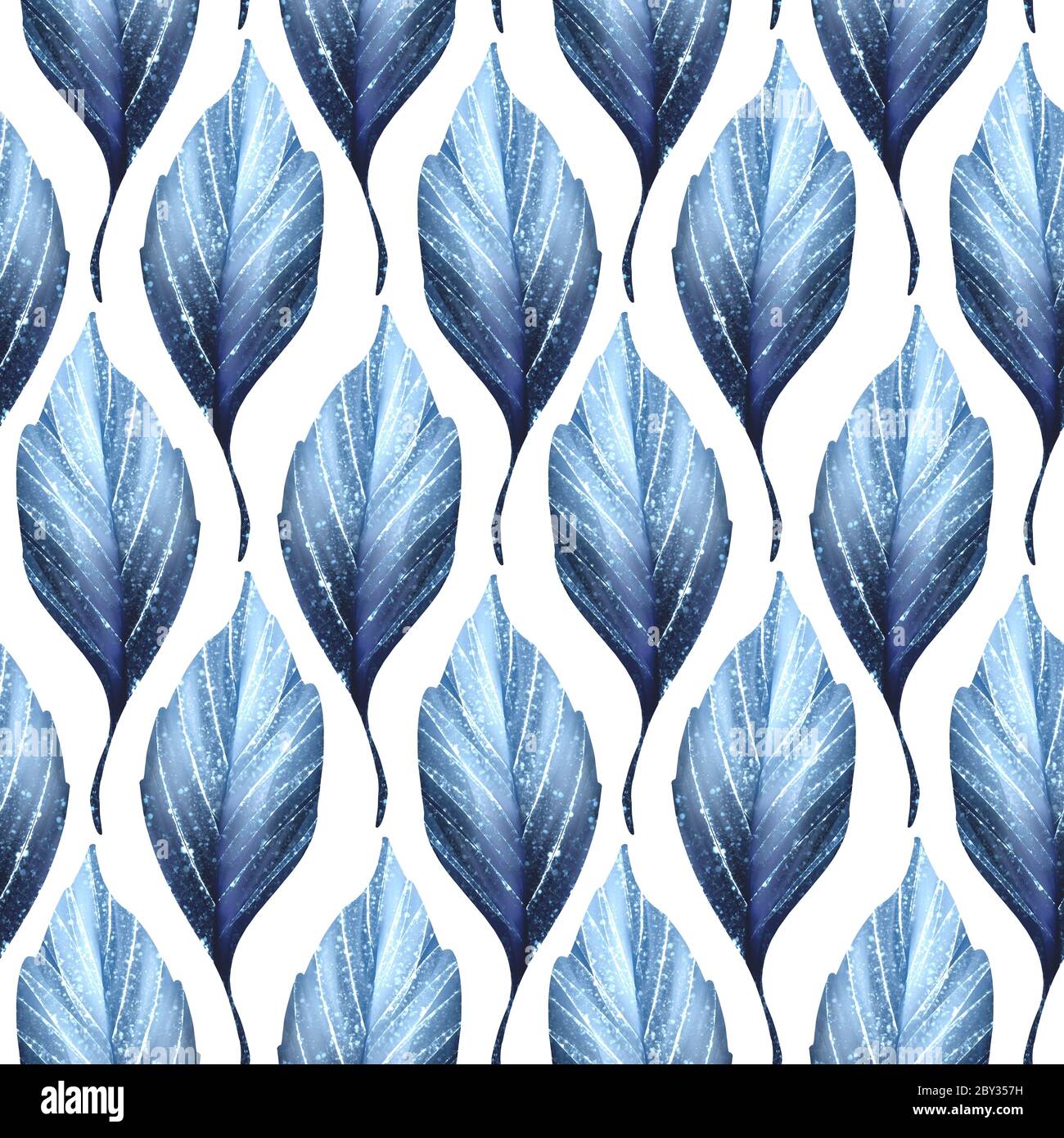 Seamless decorative pattern with blue leaves on white Stock Photo - Alamy