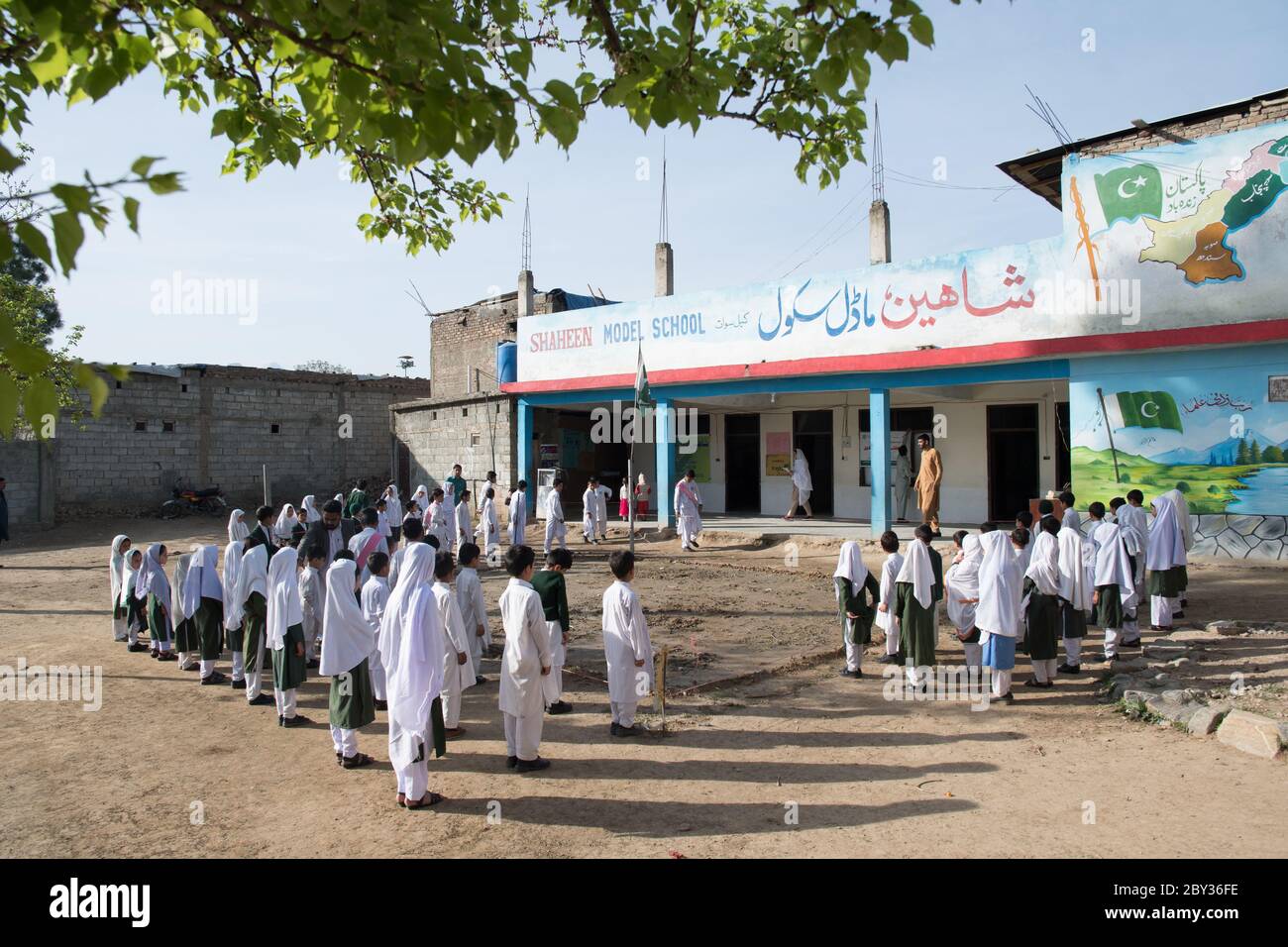 Students inside and outside of a school in Swat Valley, KPK, Pakistan ...