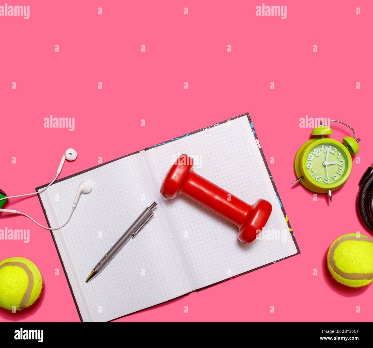 Healthy lifestyle concept with empty exercise book for text, fitness ...