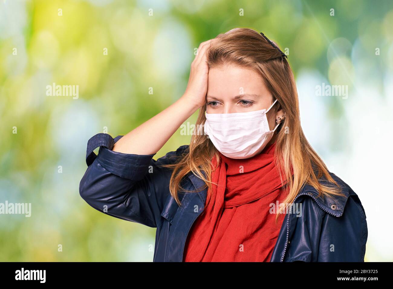 young girl in protection mask. Allergy and flu person equipment. Safety ...