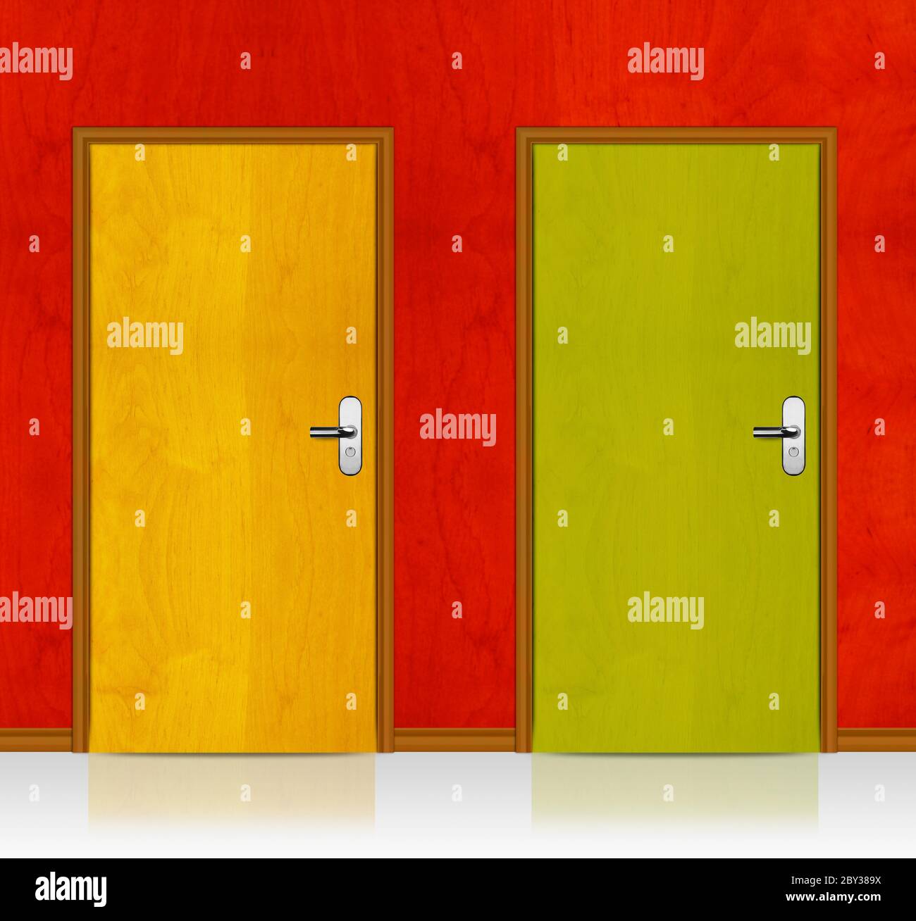 Red, Yellow wooden doors Stock Photo - Alamy