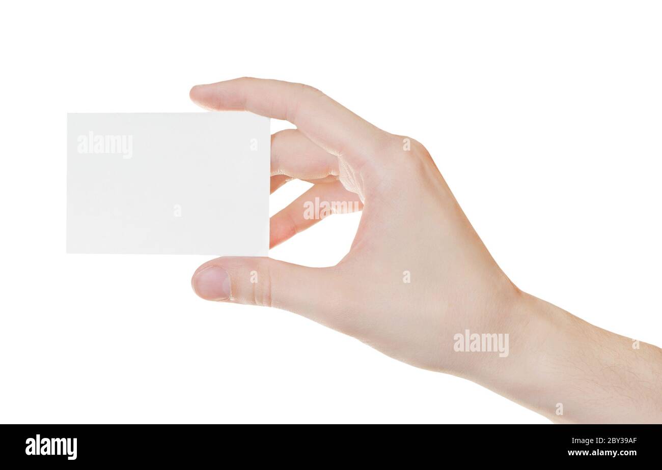 Empty white paper in hand isolated Stock Photo - Alamy