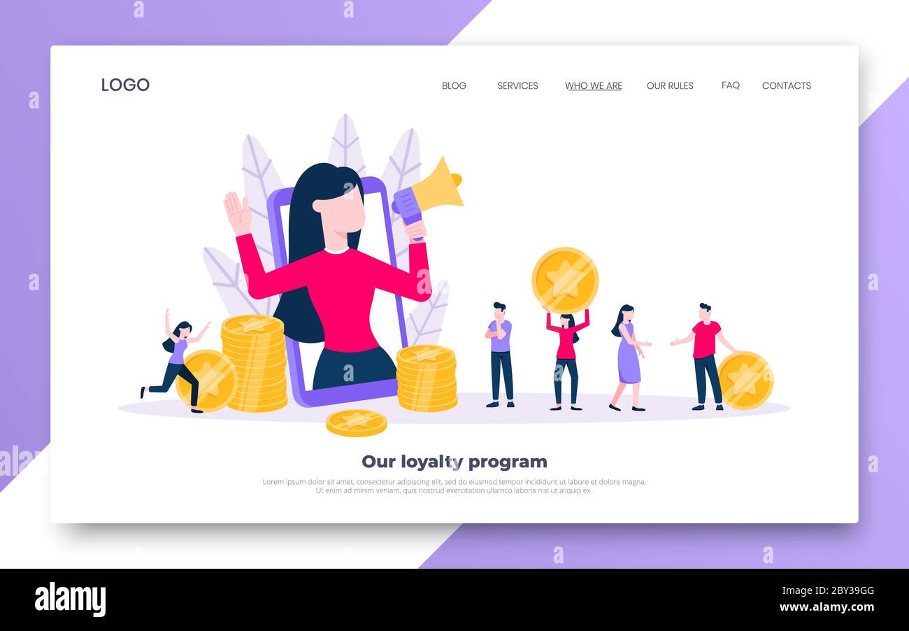 Loyalty program landing page flat style design vector illustration ...