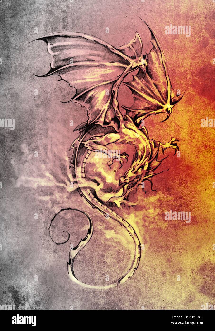 Sketch of tattoo art, classic dragon illustration Stock Photo - Alamy