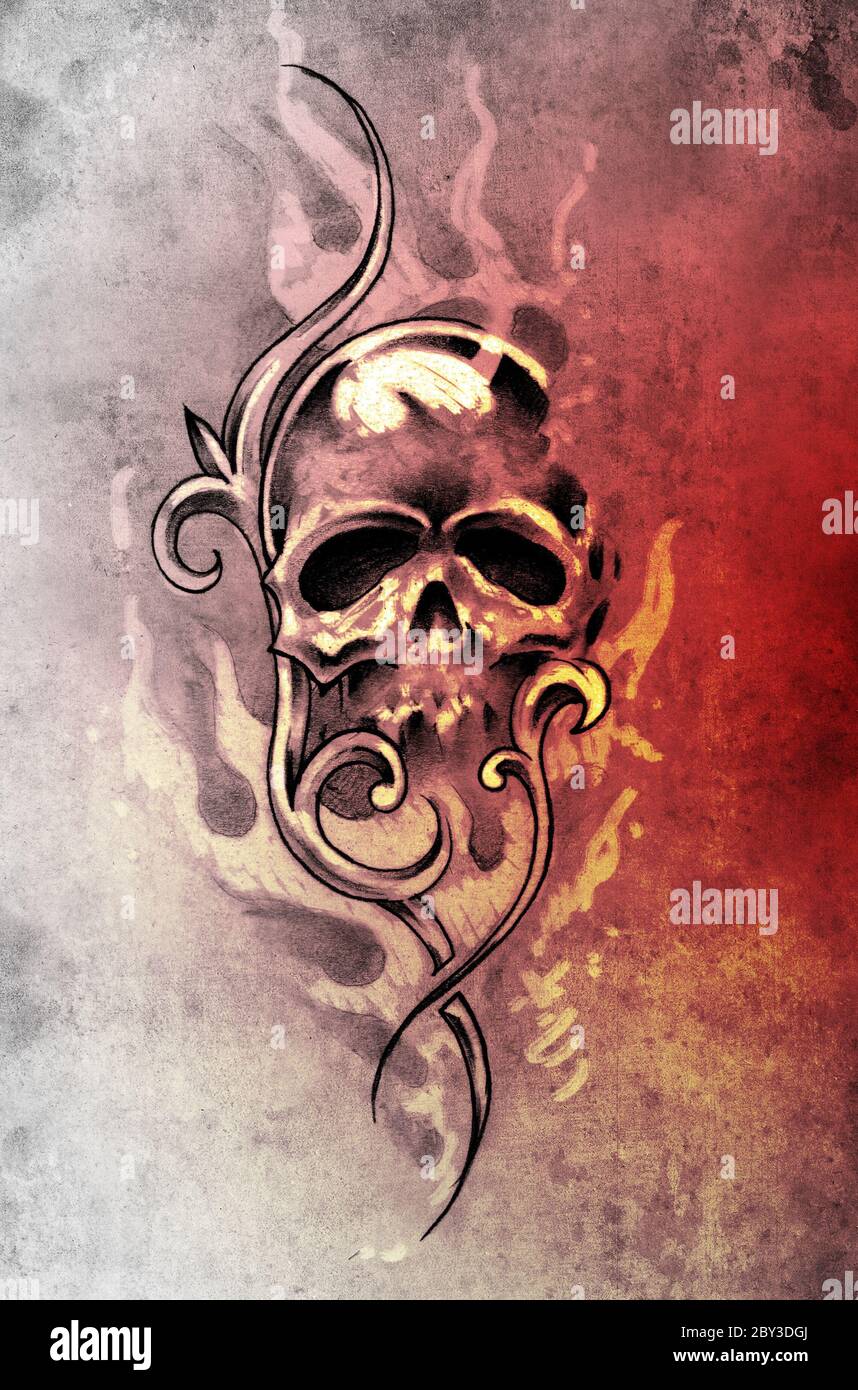 Skull Demon Tattoo Stencil