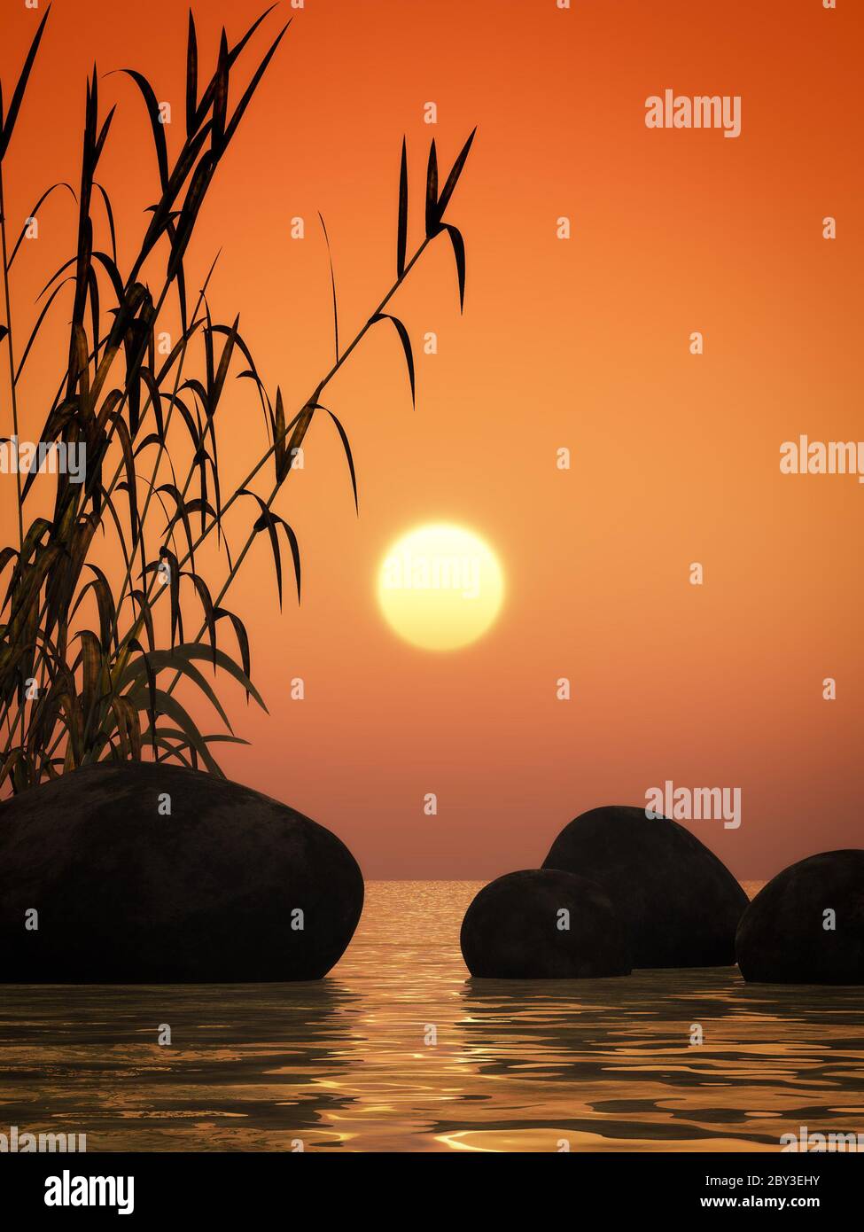 Ocean sunset bamboo stones hi-res stock photography and images - Alamy