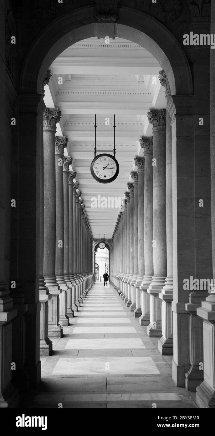 Mill colonnade in Karlovy Vary in black and white (Czech Republic Stock ...