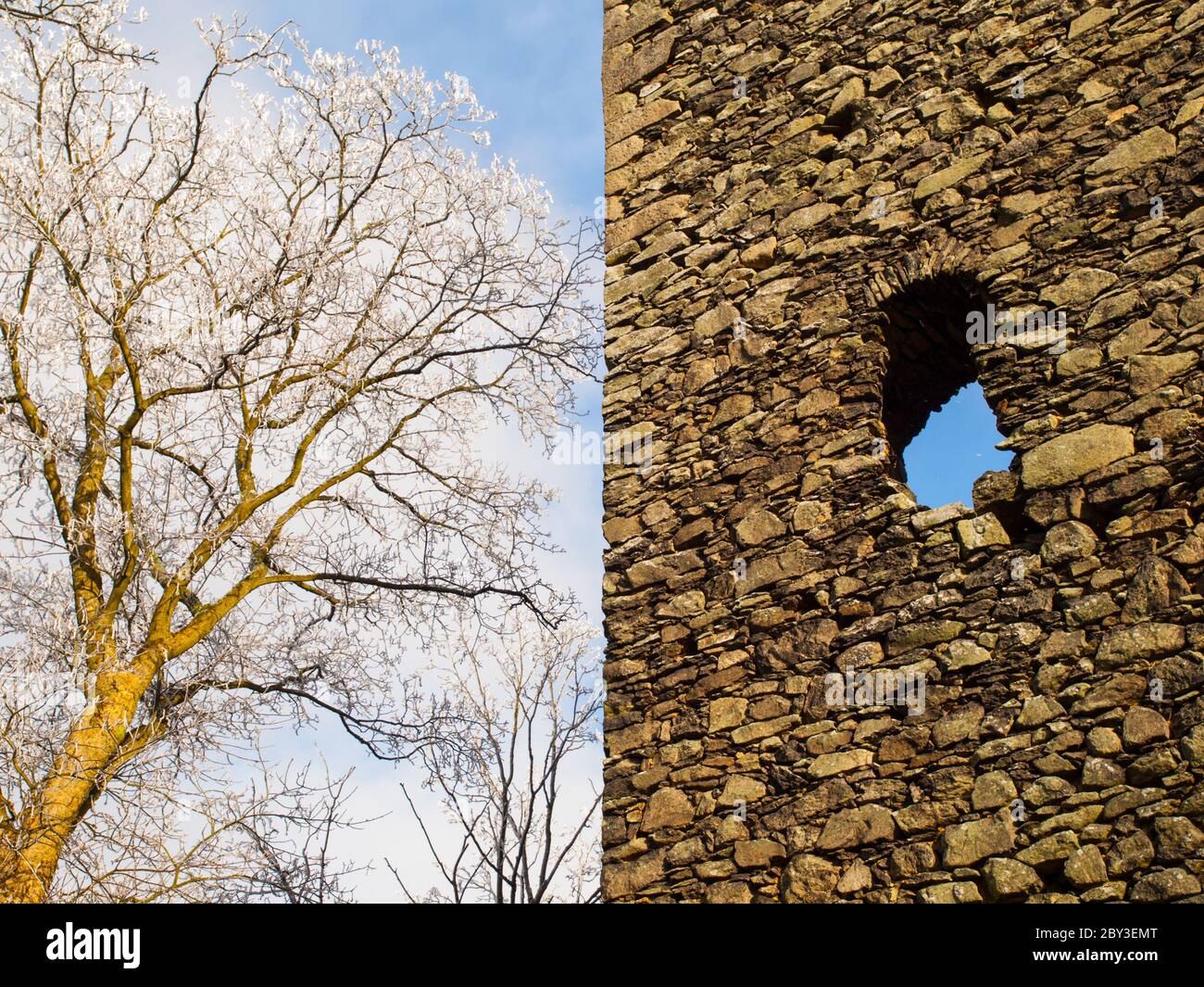 Construction detail of corner wall of old historical castle or ruin ...