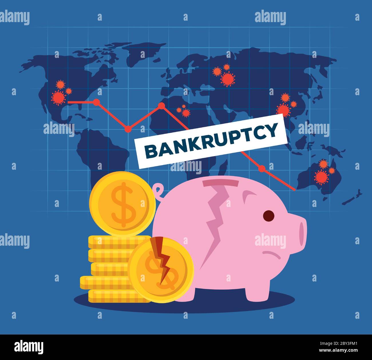 piggy and broken coins of bankruptcy vector design Stock Vector Image & Art - Alamy
