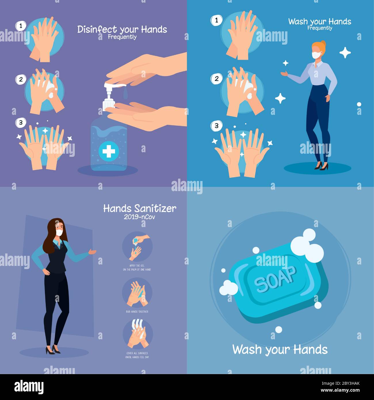 Businesswomen and hands washing steps vector design Stock Vector Image ...