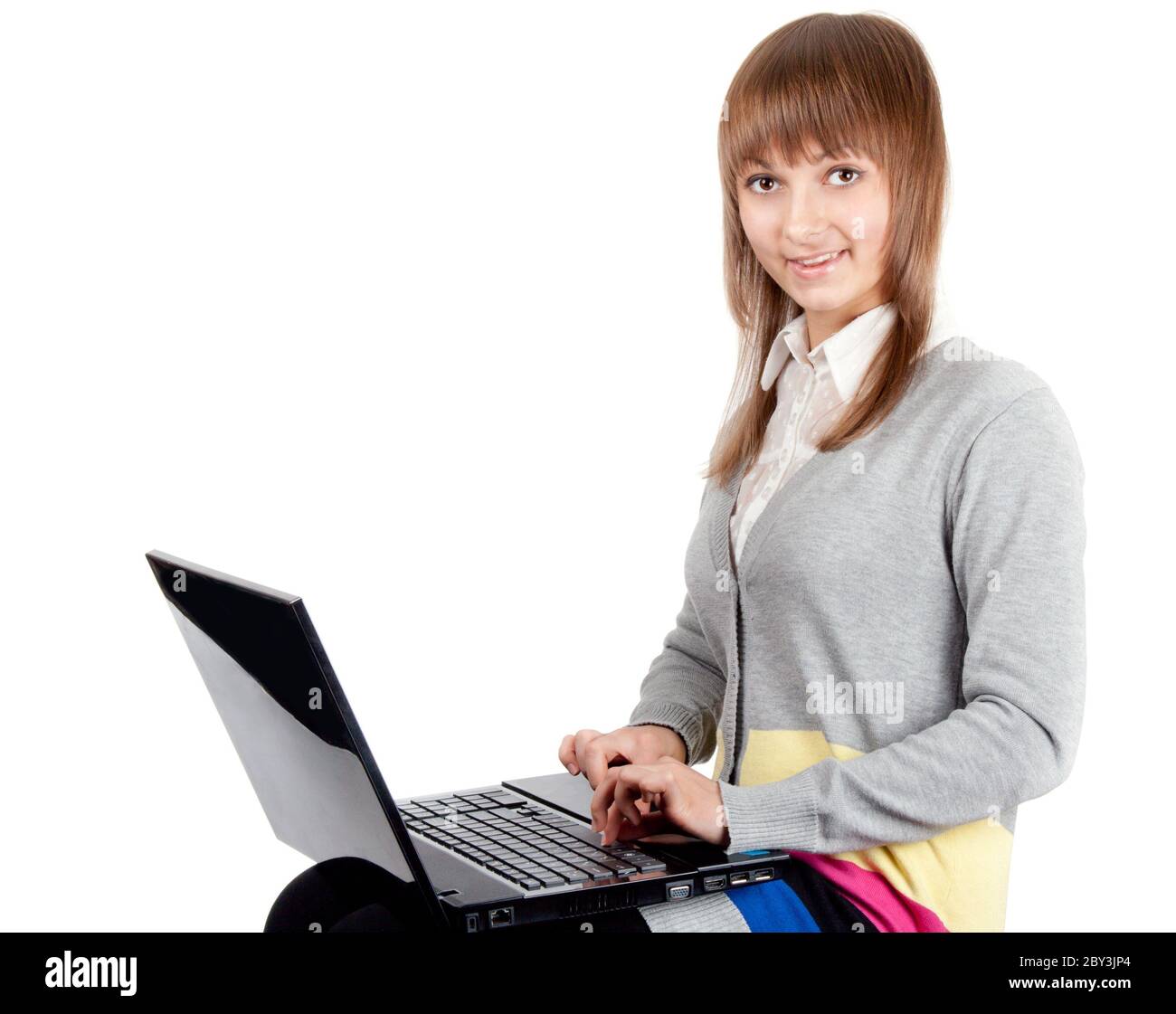 Young beautiful girl with computer Stock Photo - Alamy