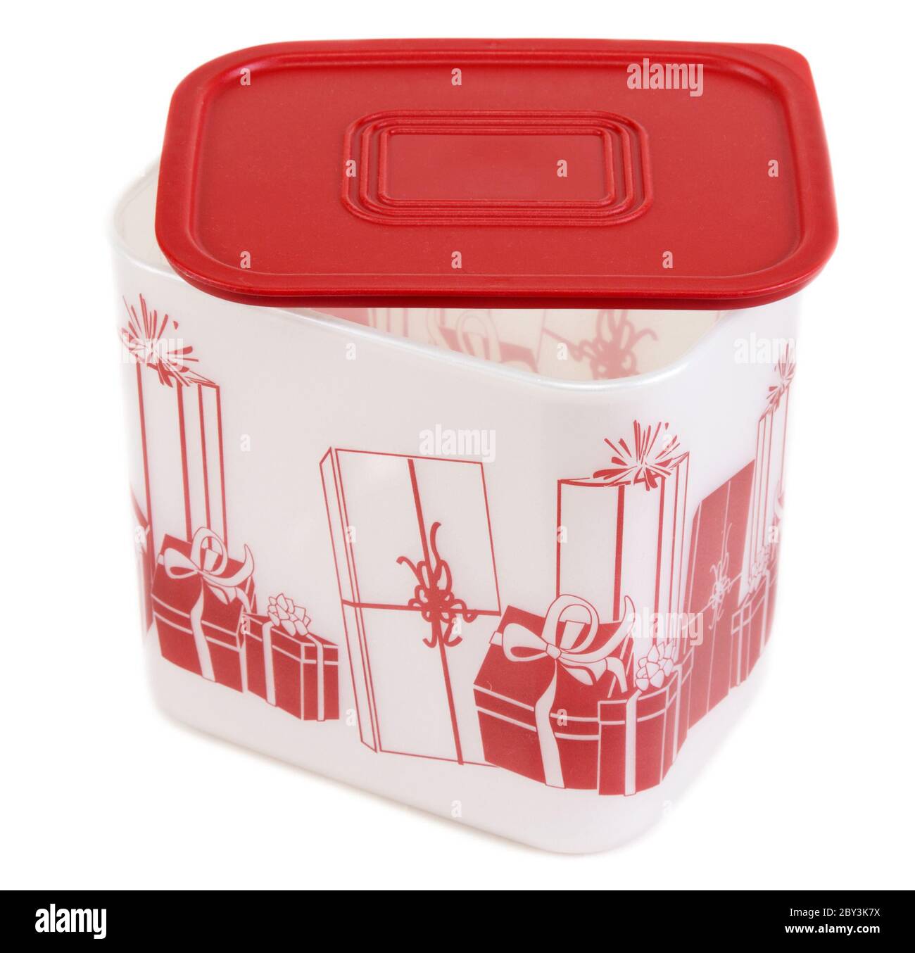 Plastic container with red lid Stock Photo - Alamy