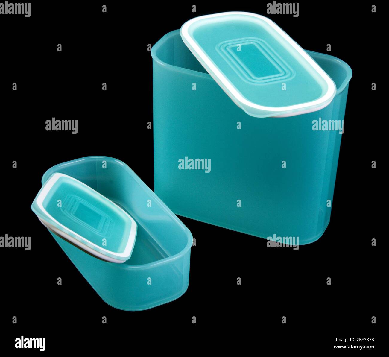 Two blue translucent plastic containers Stock Photo - Alamy