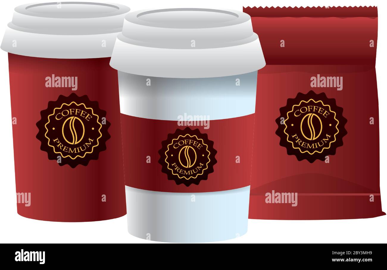elegants red coffee packings products vector illustration design Stock ...