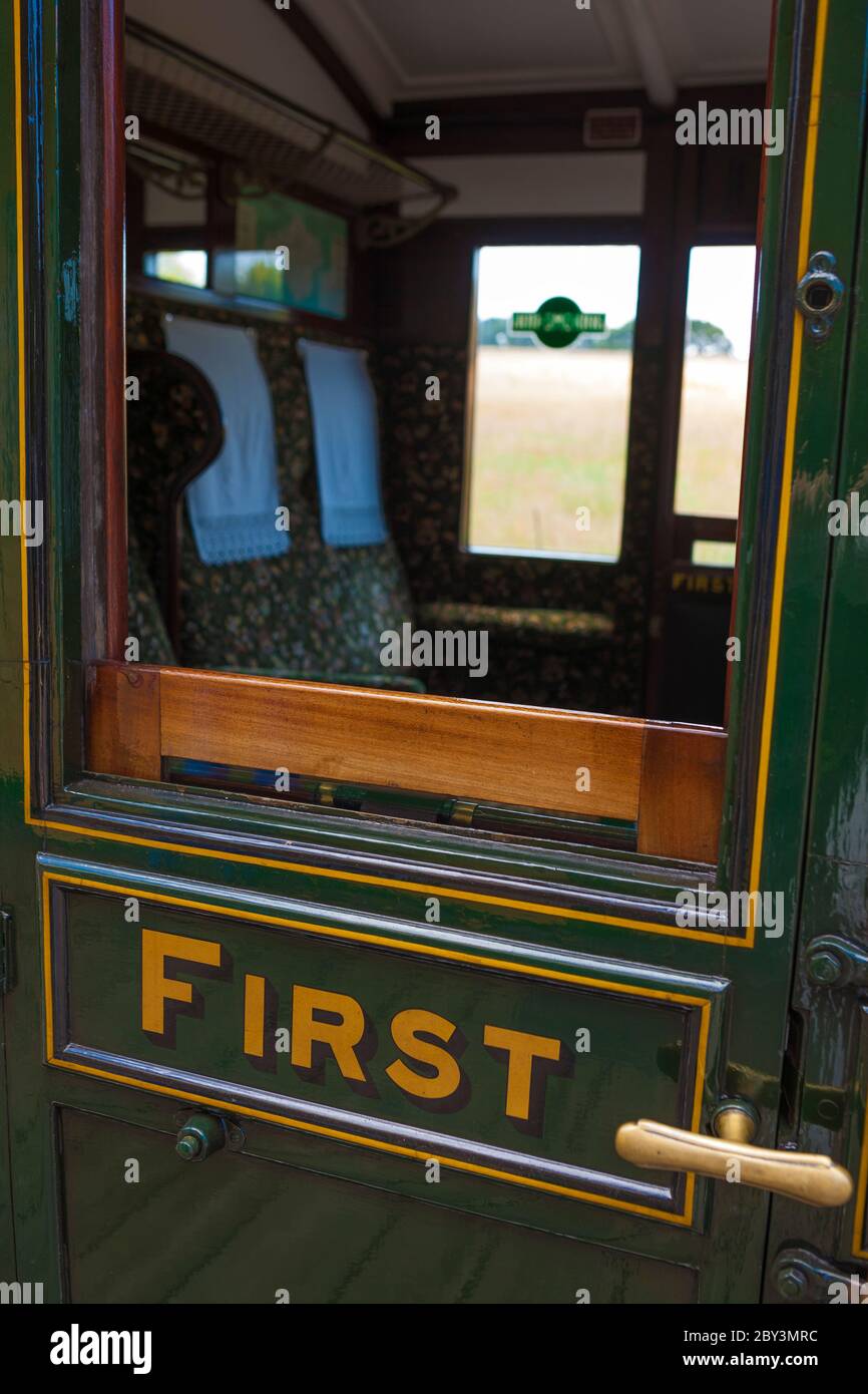 First-class carriage compartment on the Isle of Wight Steam Railway at ...