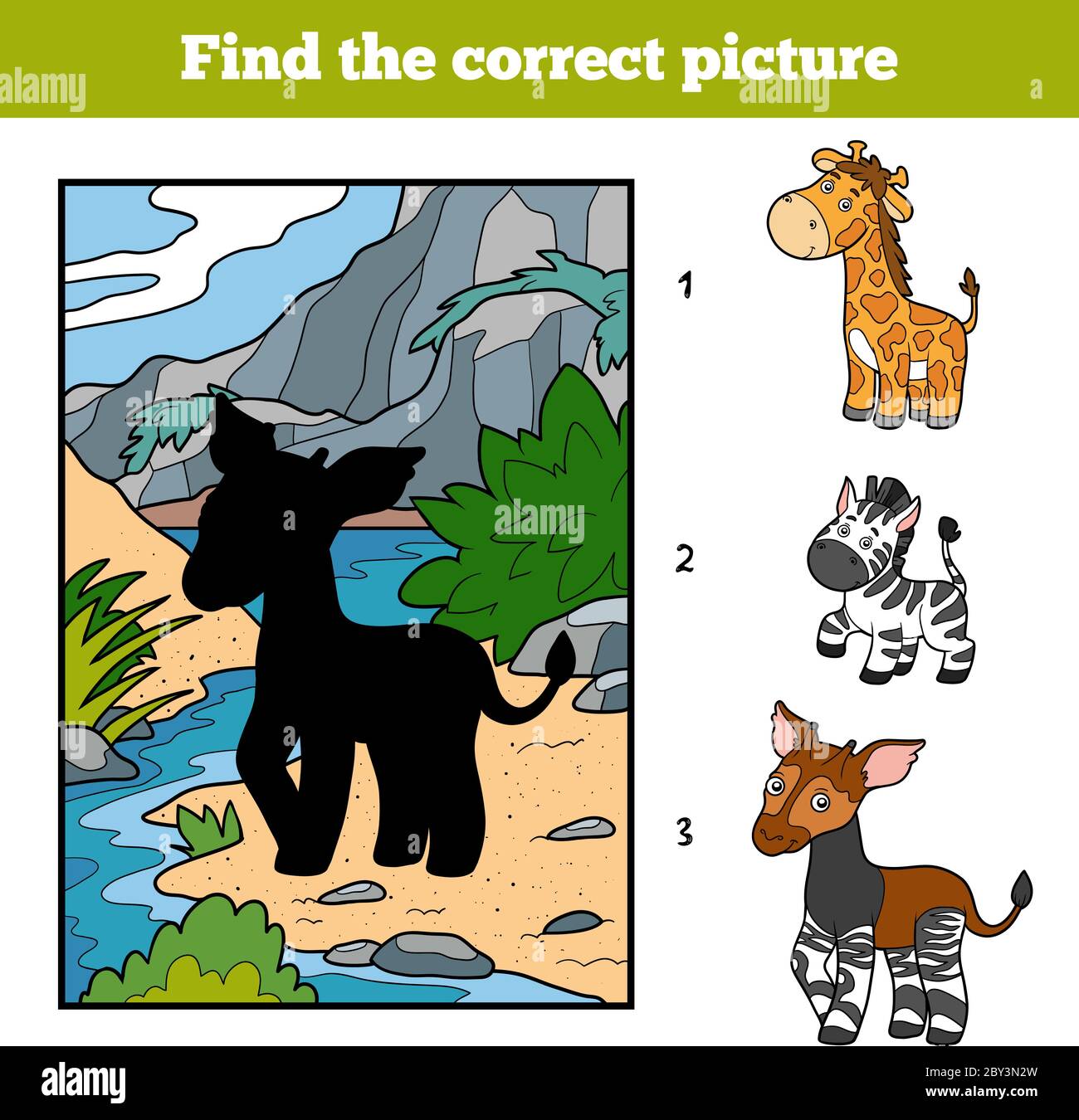Find the correct picture, education game for children. Okapi and ...