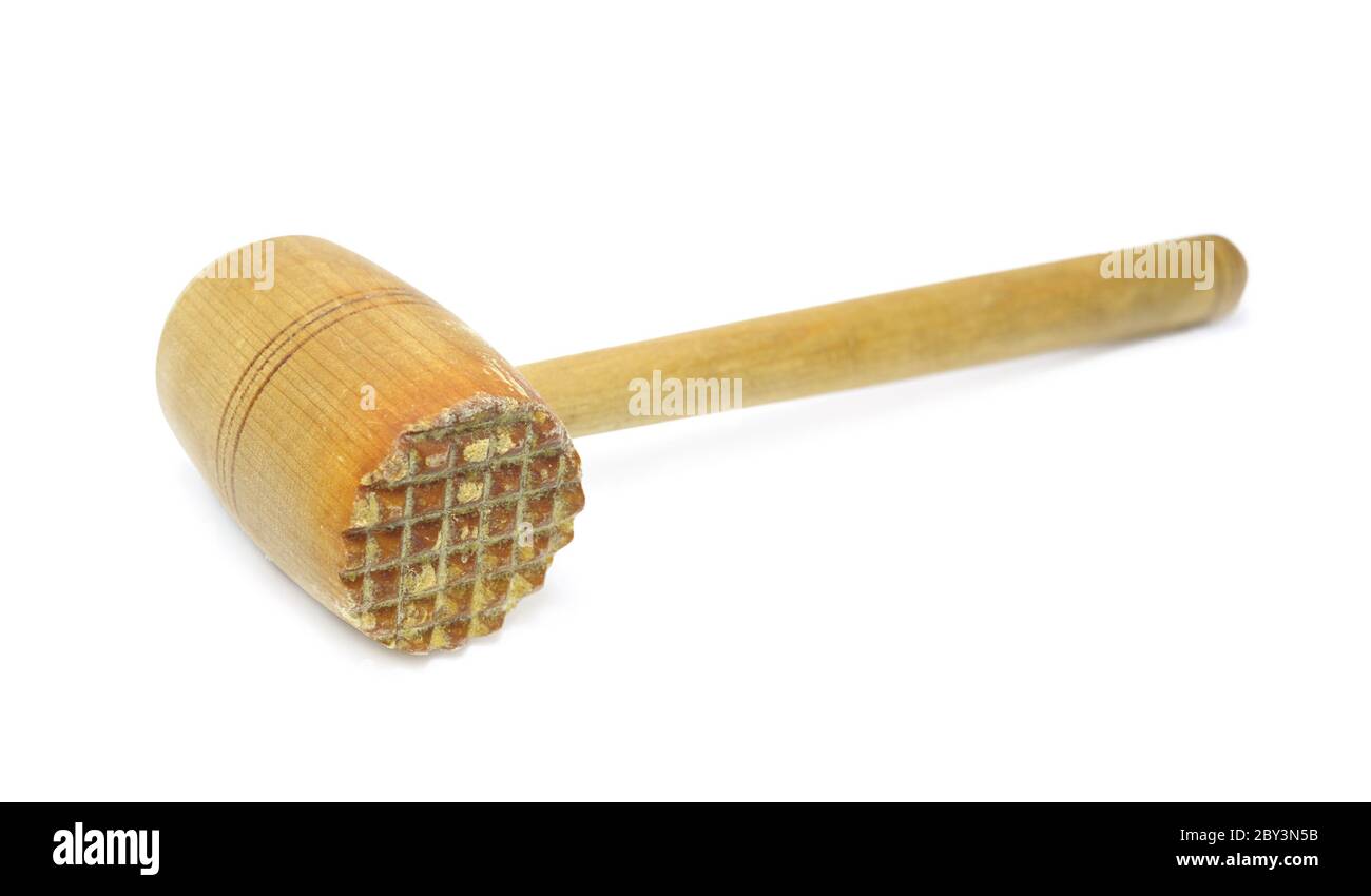 Used wooden meat hammer Stock Photo - Alamy