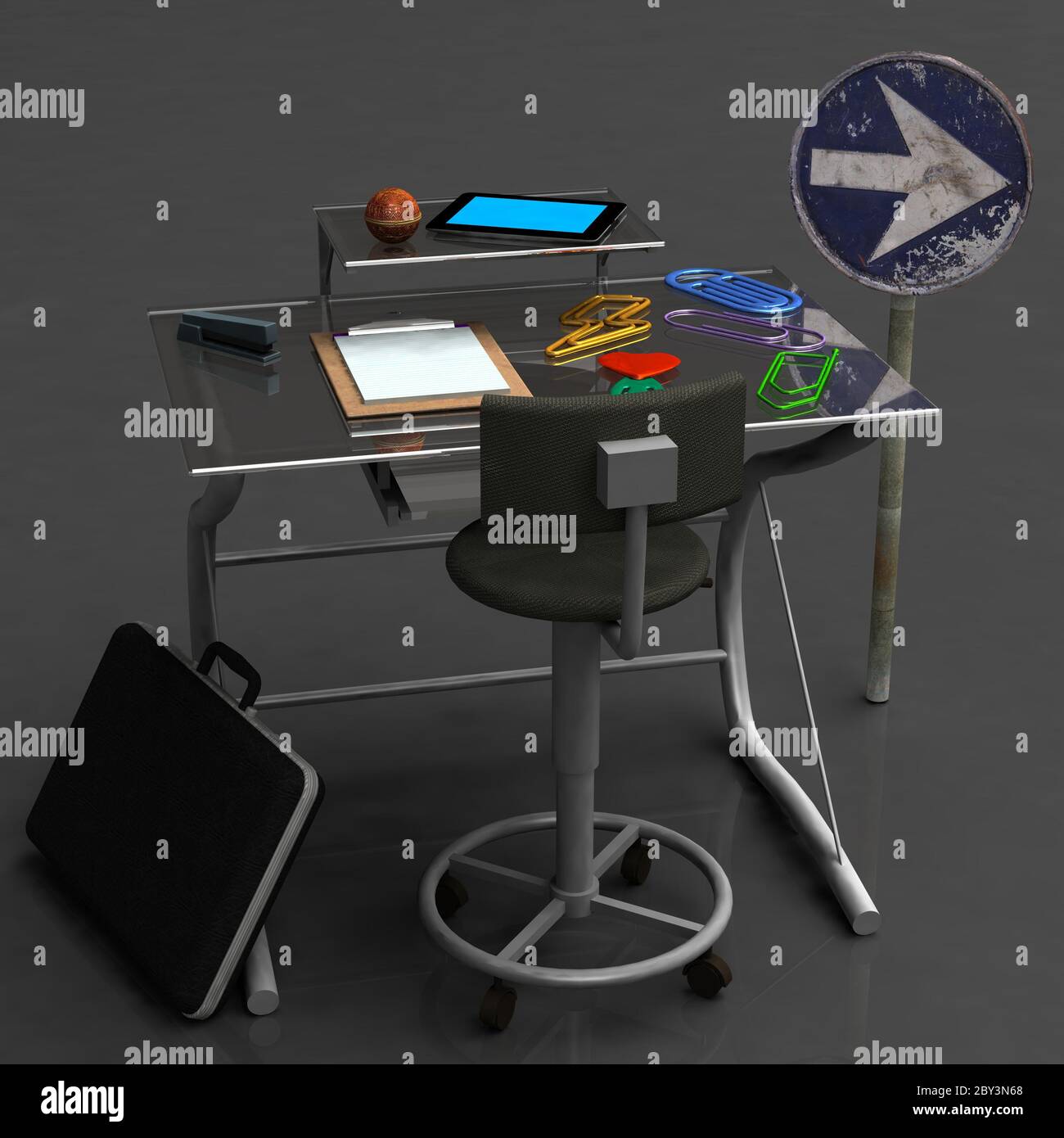 Desk with office utensils Stock Photo - Alamy