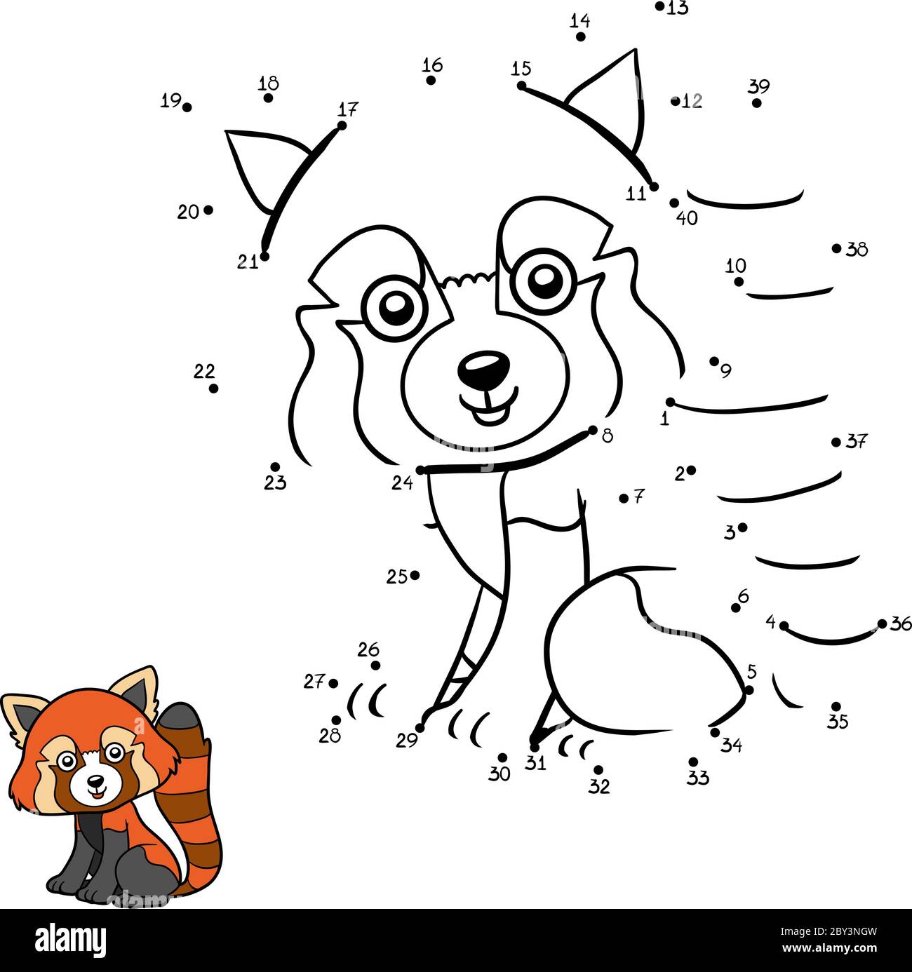 Numbers game, education dot to dot game for children, Red panda Stock ...