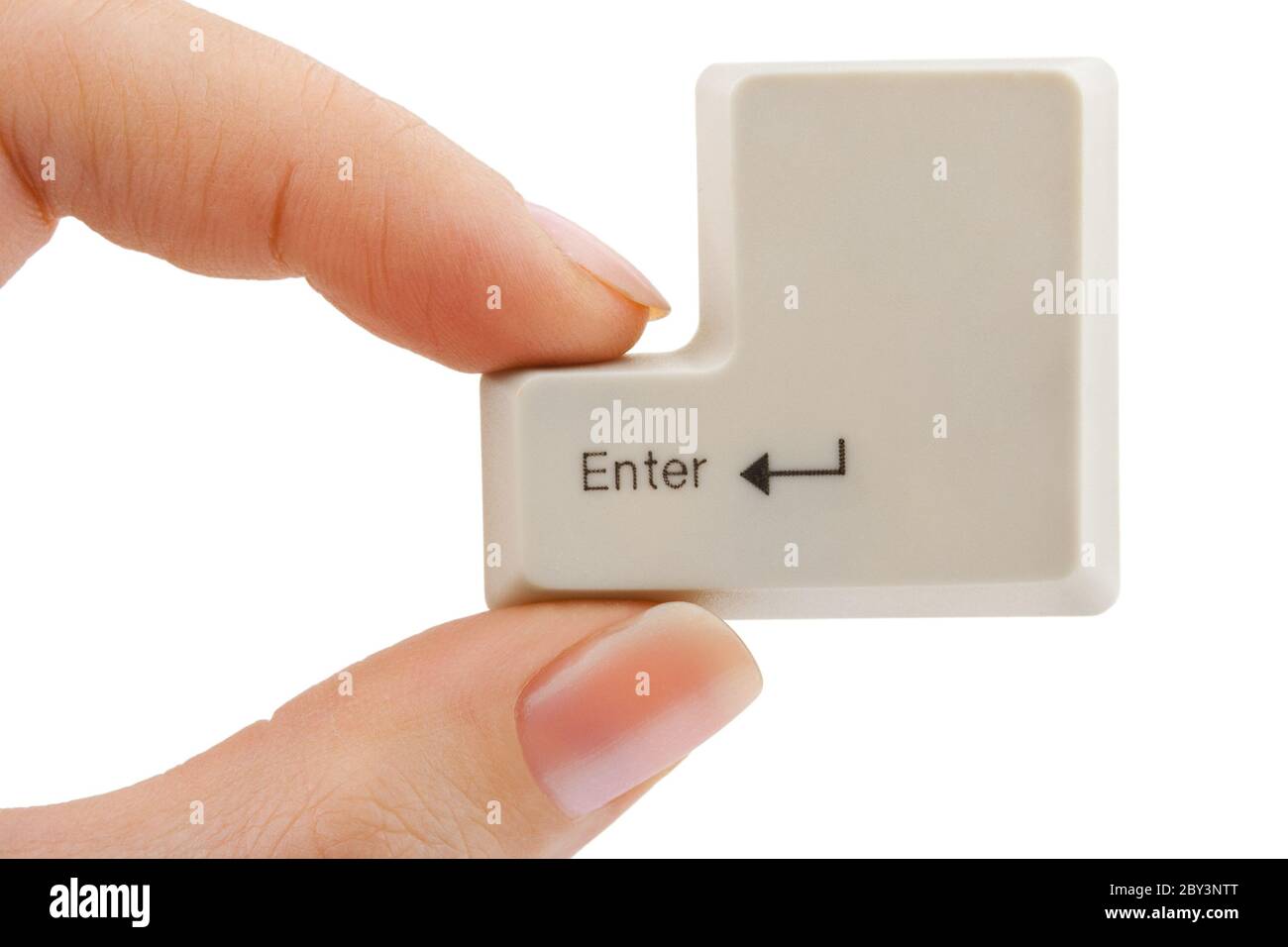 Computer button in hand Stock Photo - Alamy
