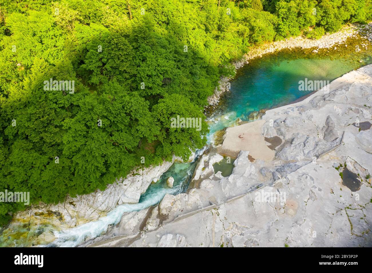 Drone view of the Serio river during the day, Val Seriana Bergamo Stock ...