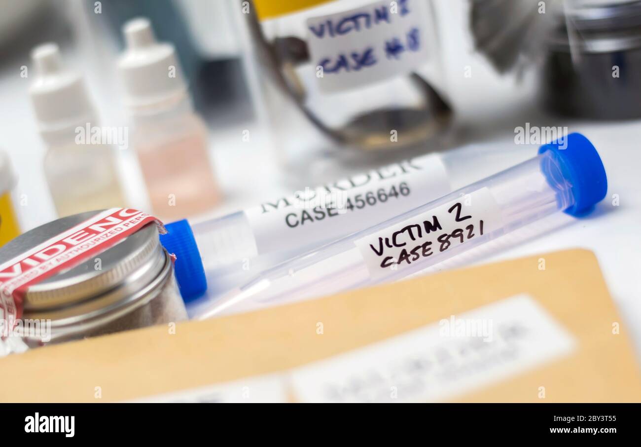 Various laboratory tests forensic equipment, conceptual image Stock ...