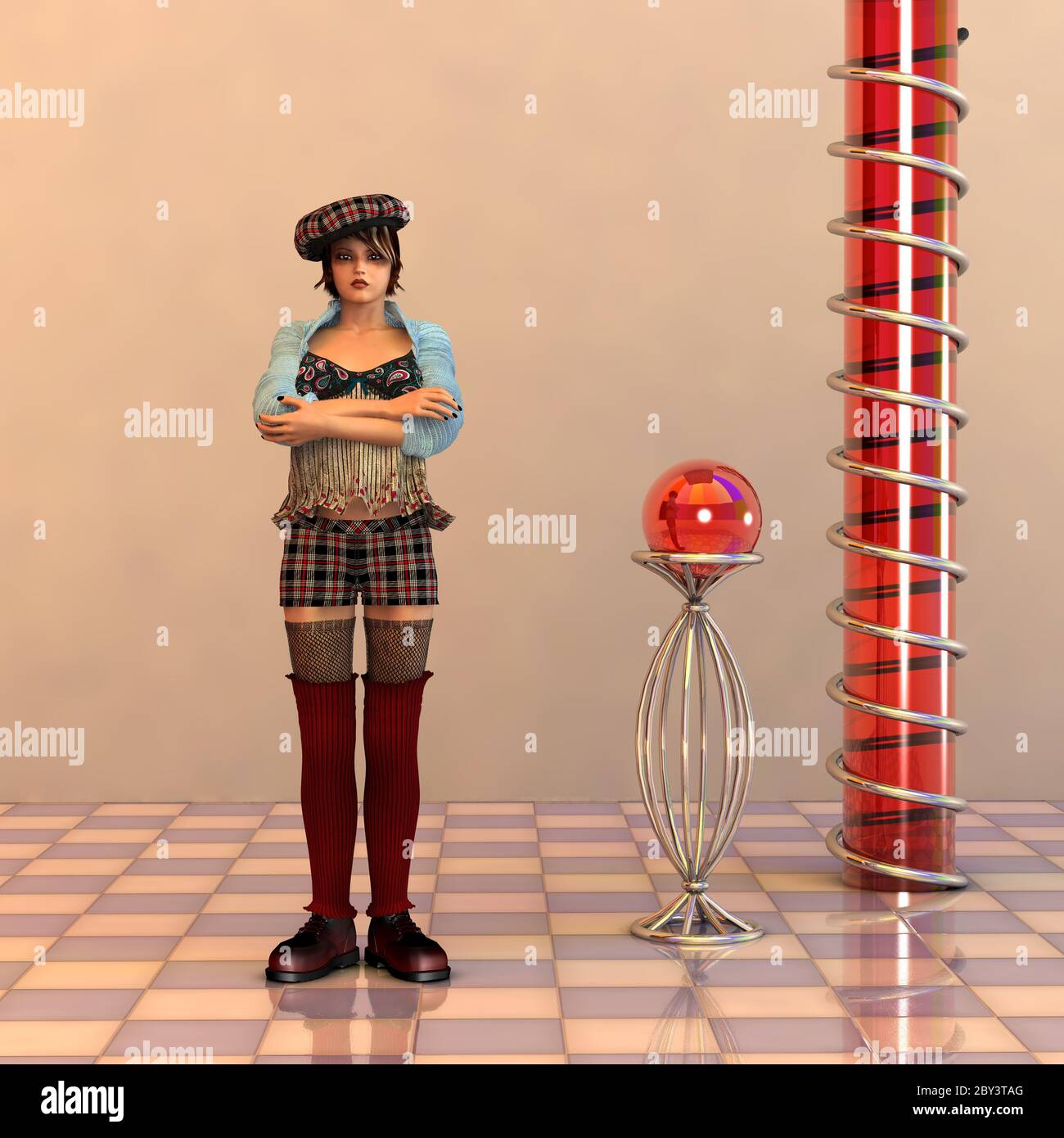 Girl next to decorative column Stock Photo - Alamy