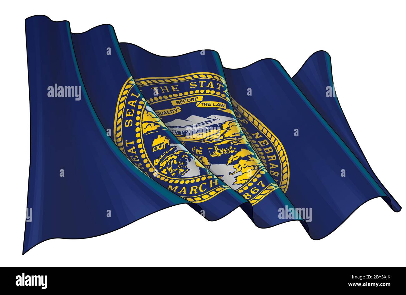 Vector illustration of a Waving Flag of the State of Nebraska. All ...