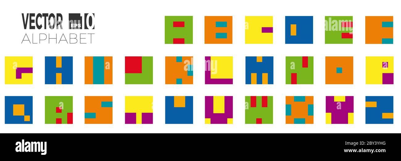 Set of Font and Alphabet, vector of Modern Abstract Letters in Squares ...