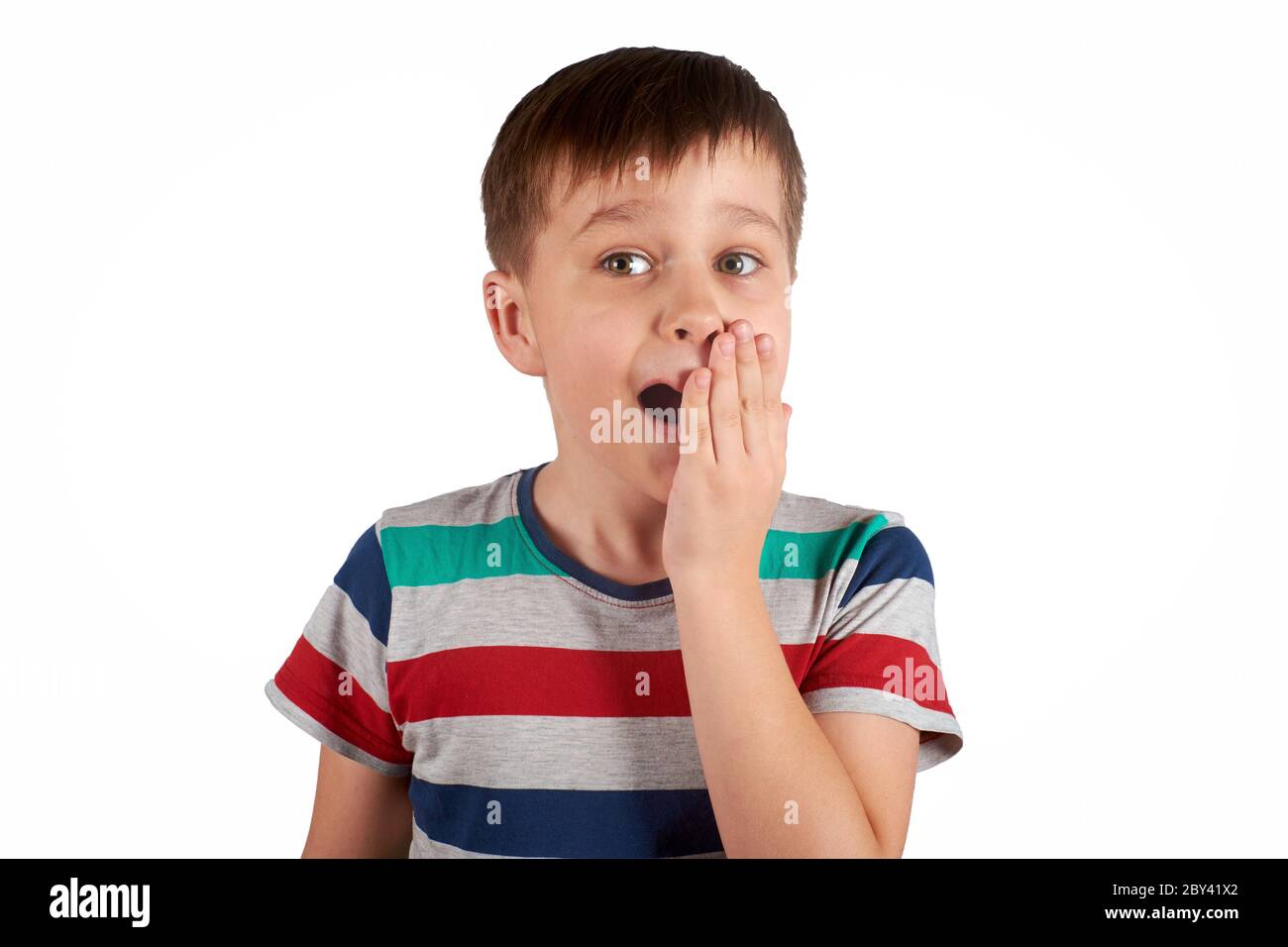 Very scared and surprised boy isolated on white background Stock Photo ...