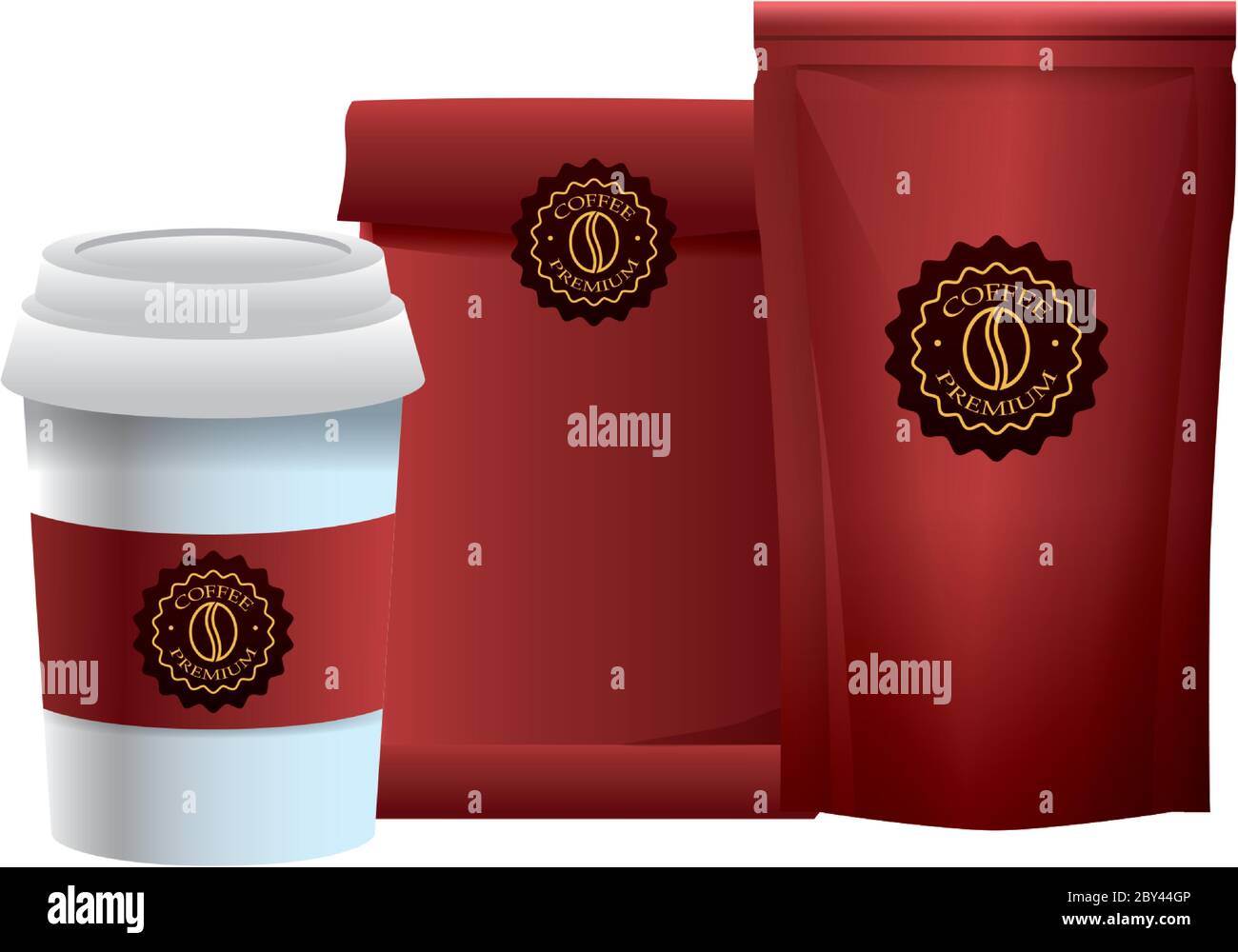 elegants red coffee packings products vector illustration design Stock ...