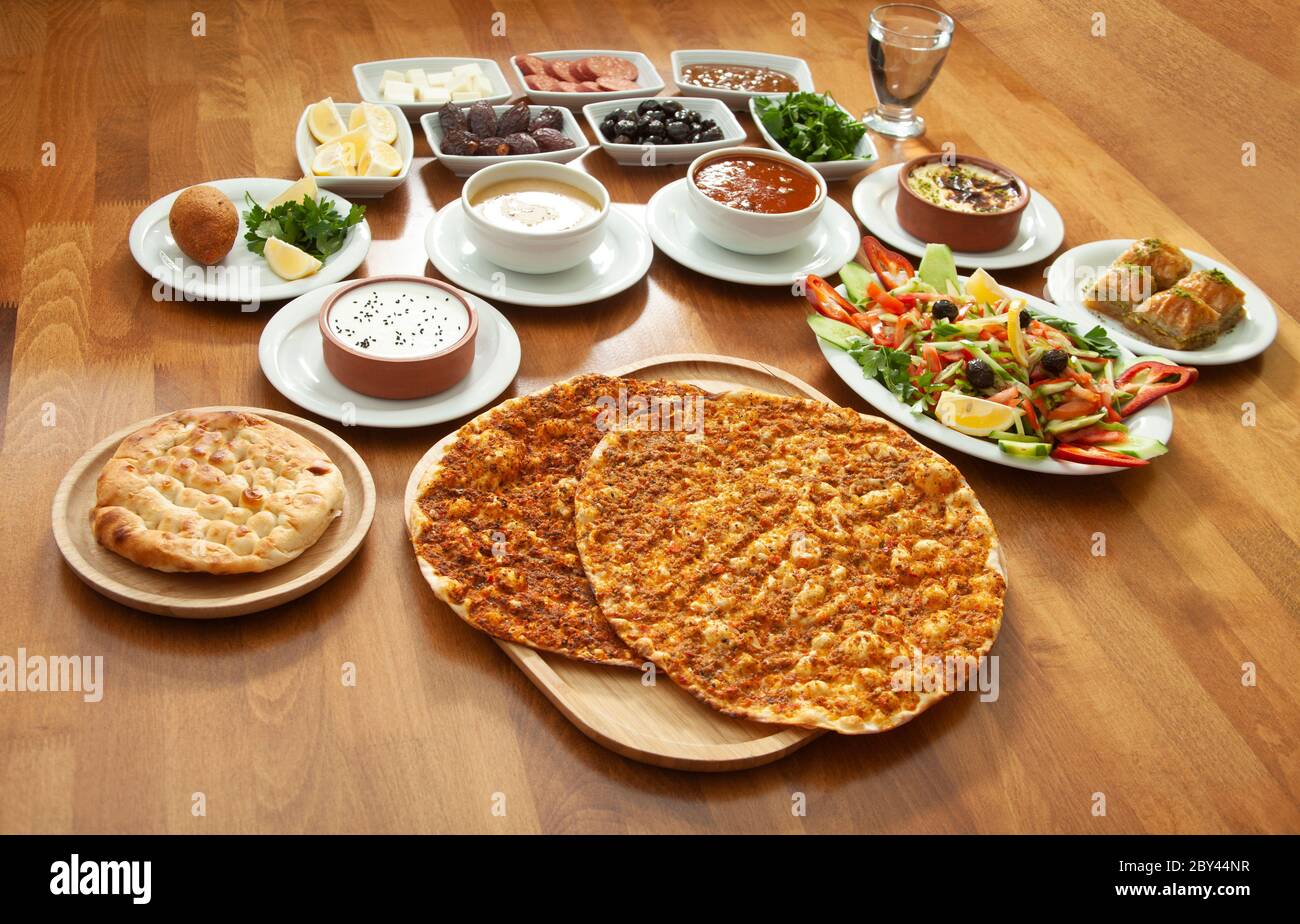 Traditional Turkish cuisine. Various dishes, soups and snacks Stock ...