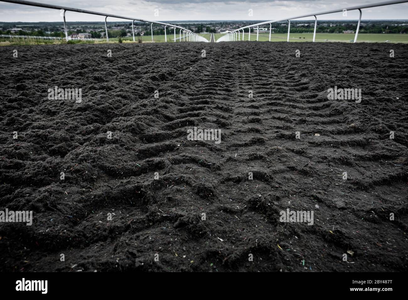 Ground level view of a gallop and horse racing track seen at the top of ...