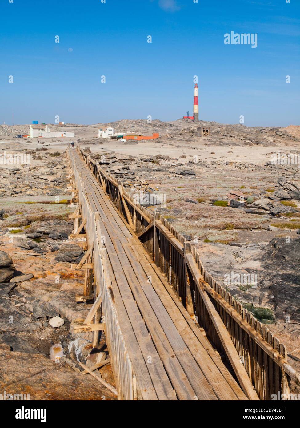 Wooden bridge and lighthouse at Diaz Point, Luderitz Peninsula, Namibia ...