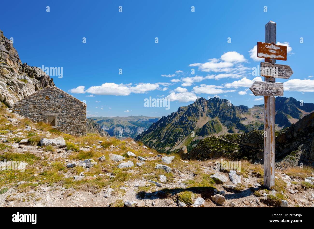 Lausfer Pass signboard, between Maritime Alps Park (Italy) and Parc ...