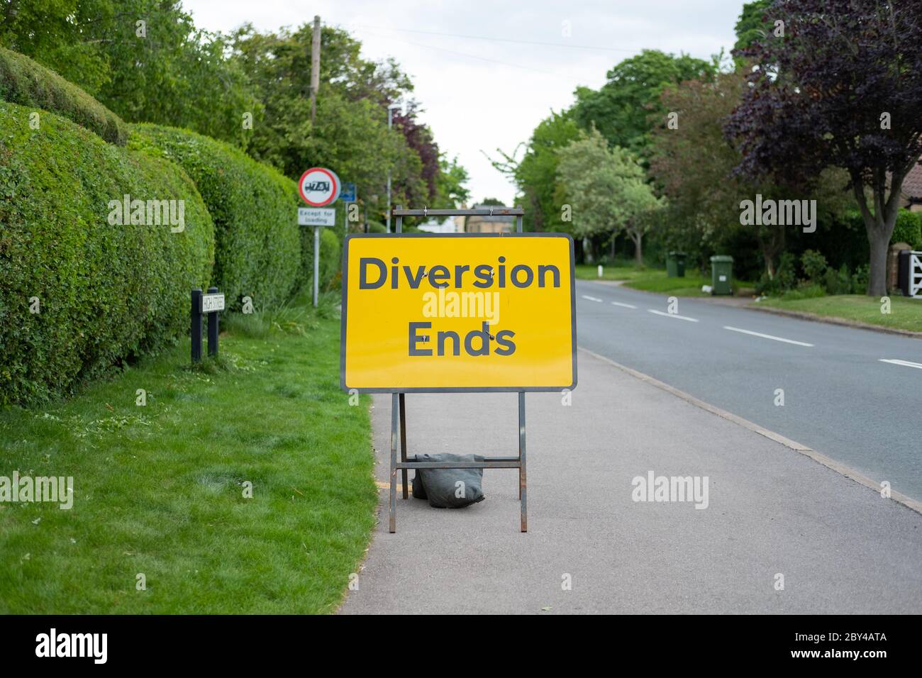 Detailed view of a typical, UK Diversion End sign seen located by a ...