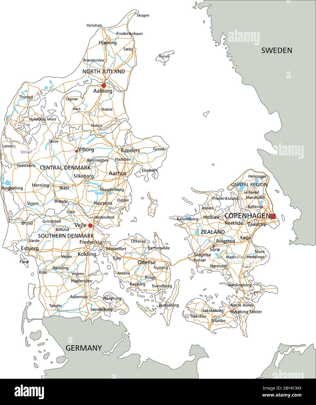 High detailed Denmark road map with labeling Stock Vector Image & Art - Alamy