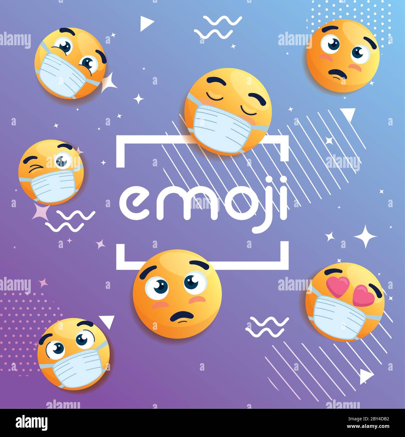 set of emoji wearing medical masks, icons for covid 19 coronavirus in ...
