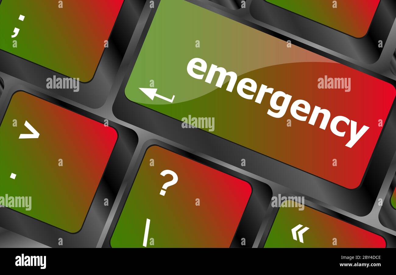 emergency word on keyboard key, notebook computer button Stock Photo ...