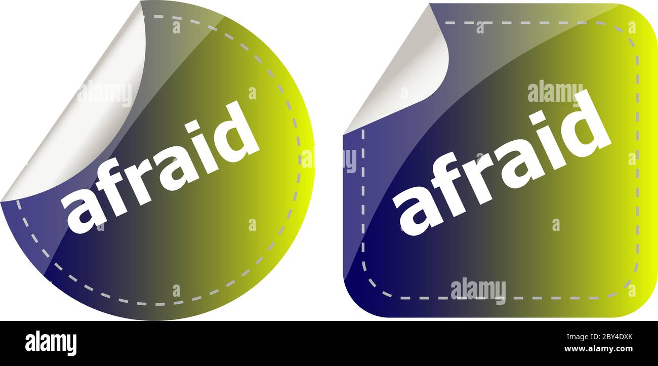 afraid word stickers set, icon button isolated on white Stock Photo - Alamy