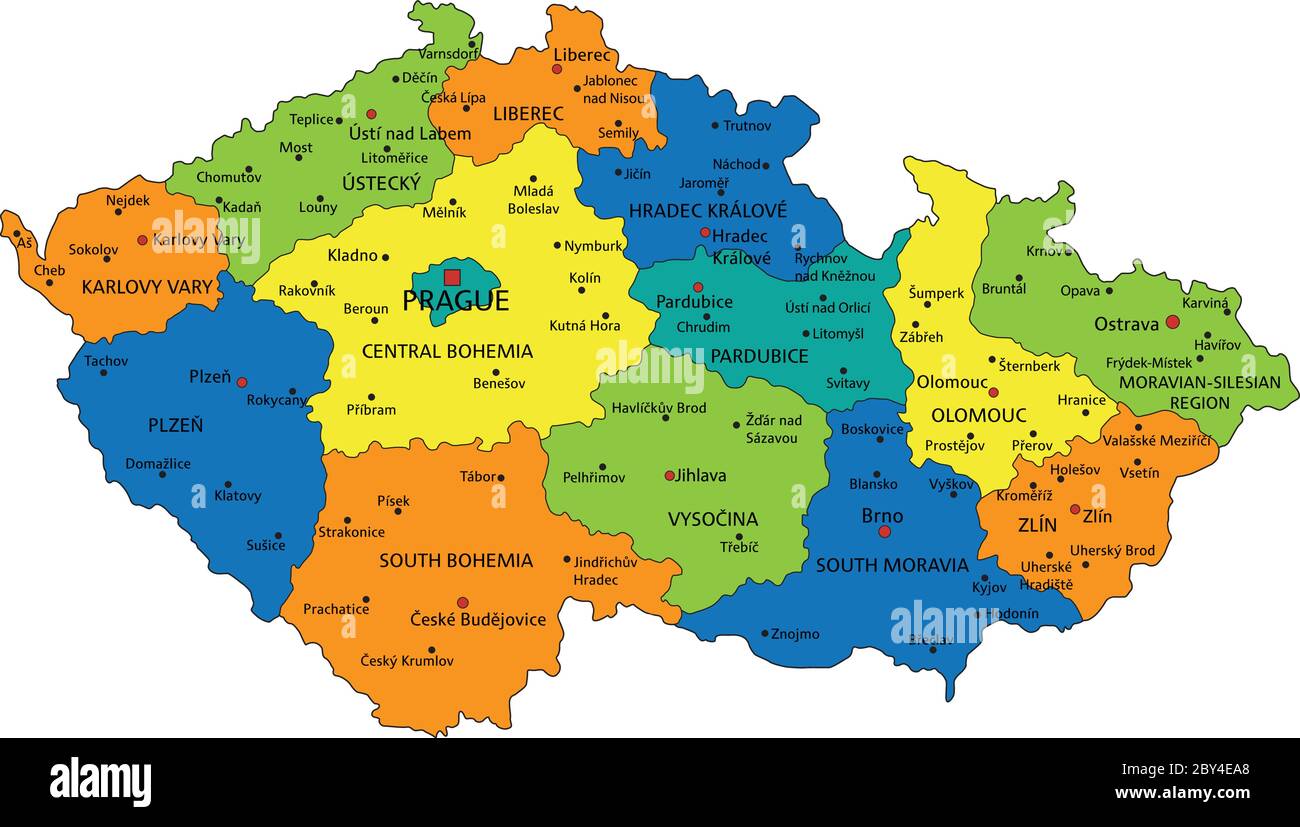 Colorful Czech Republic political map with clearly labeled, separated ...