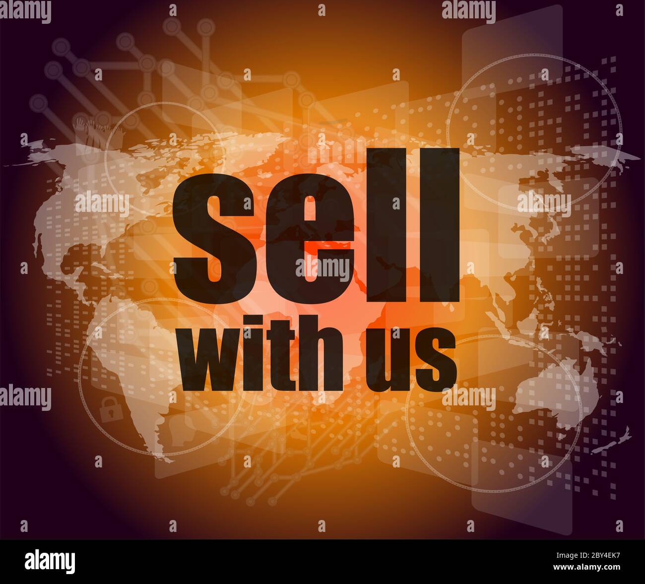 Sell with us word on digital screen Stock Photo - Alamy