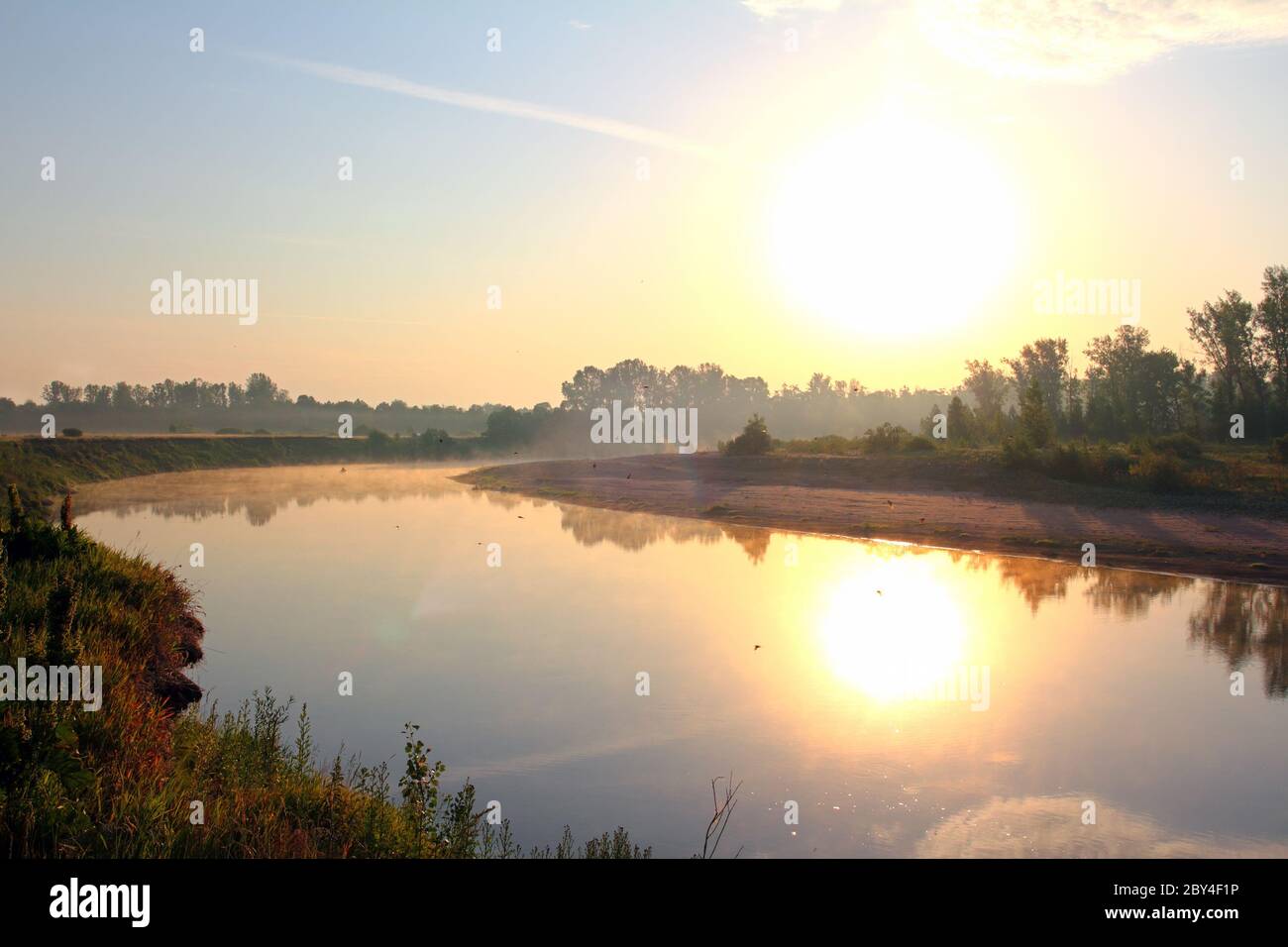river landscape with sunrise Stock Photo - Alamy
