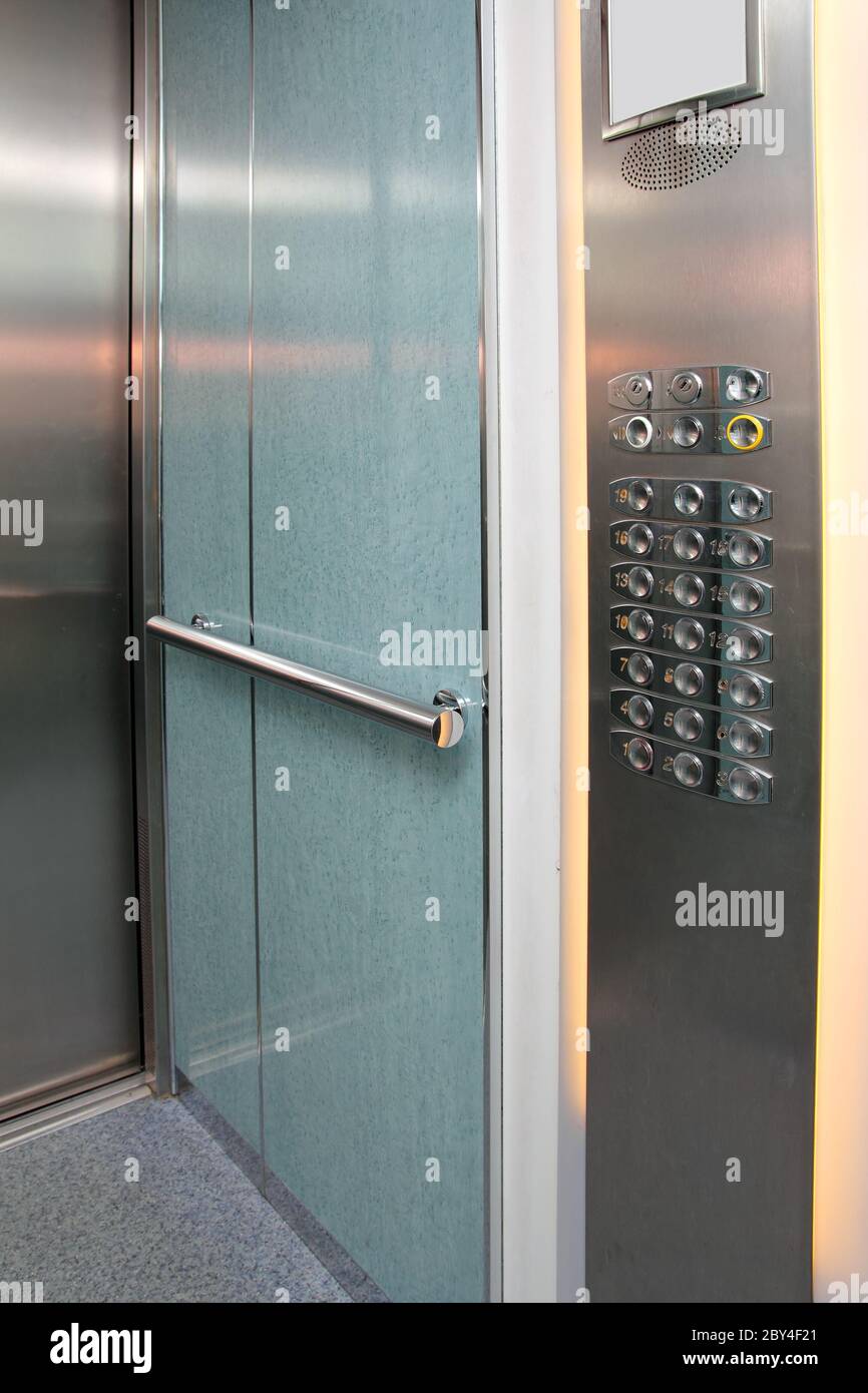 elevator interior with control panel Stock Photo - Alamy