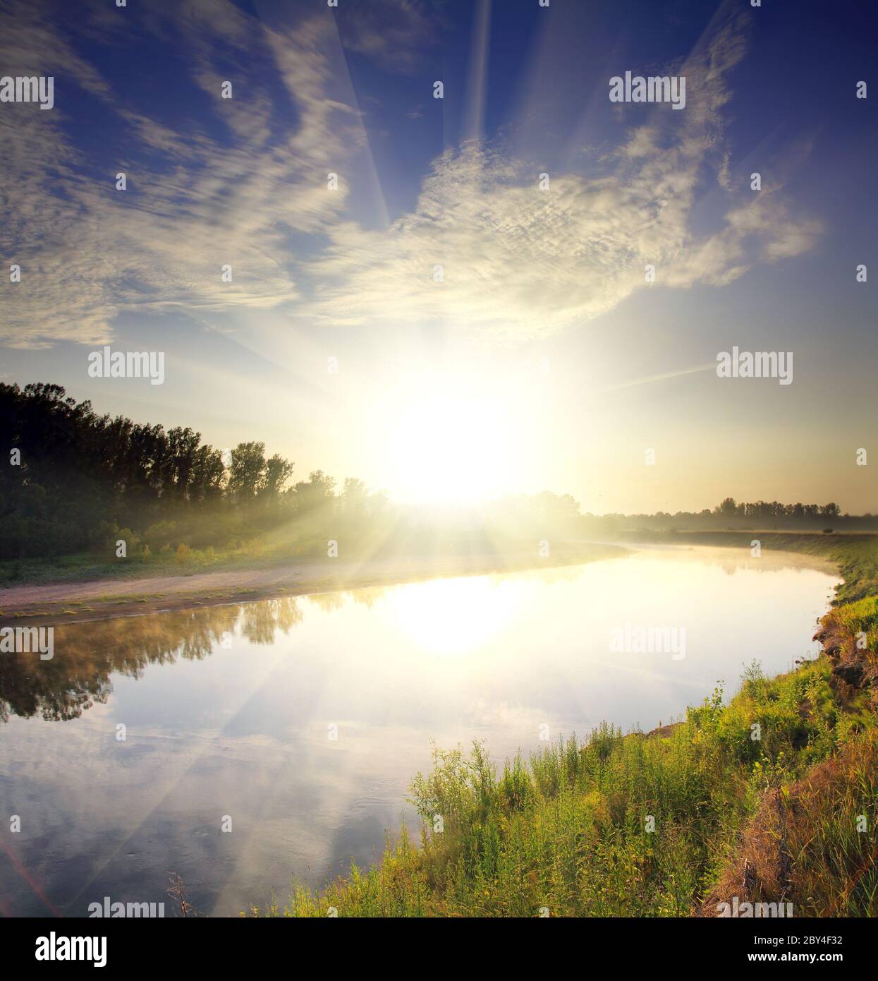 river landscape with sunrise Stock Photo - Alamy