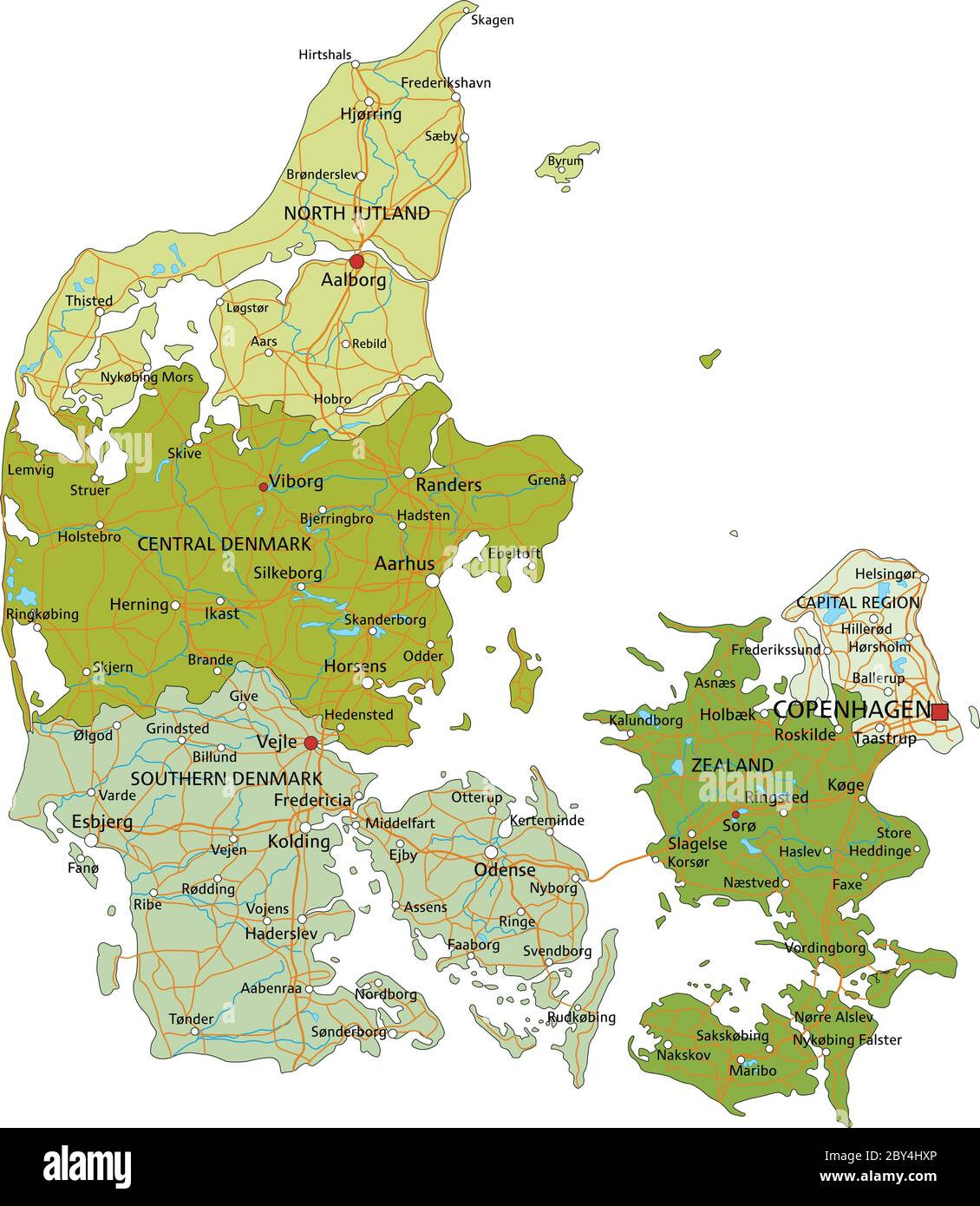 Highly detailed editable political map with separated layers. Denmark ...
