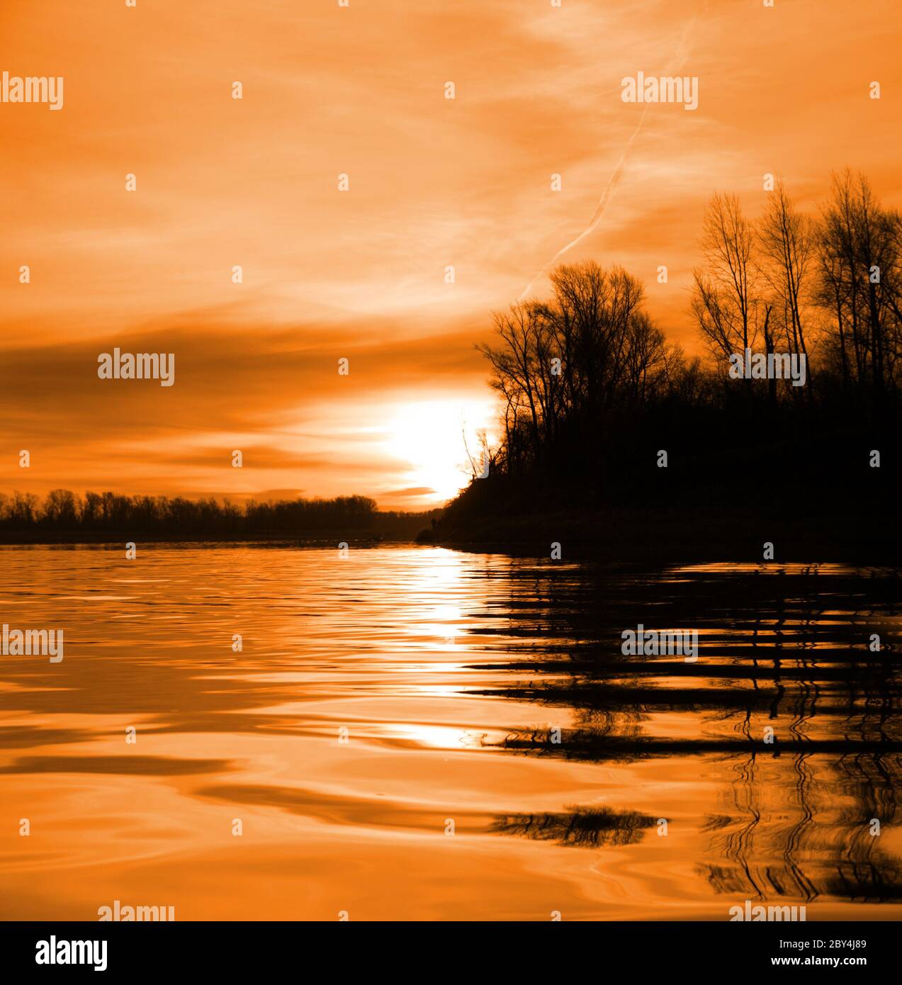 red river landscape with sunset Stock Photo - Alamy